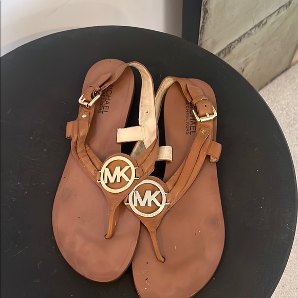 Michael Kors | Shoes | Michael Kors Brown Sandals With Gold Logo | Poshmark